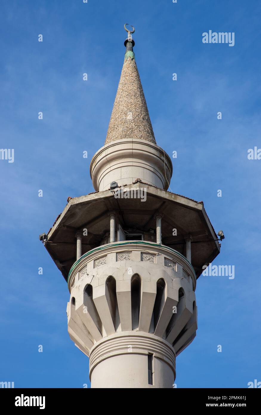 A shot of the tower of The Grand Mosque in Constanta, Romania Stock ...