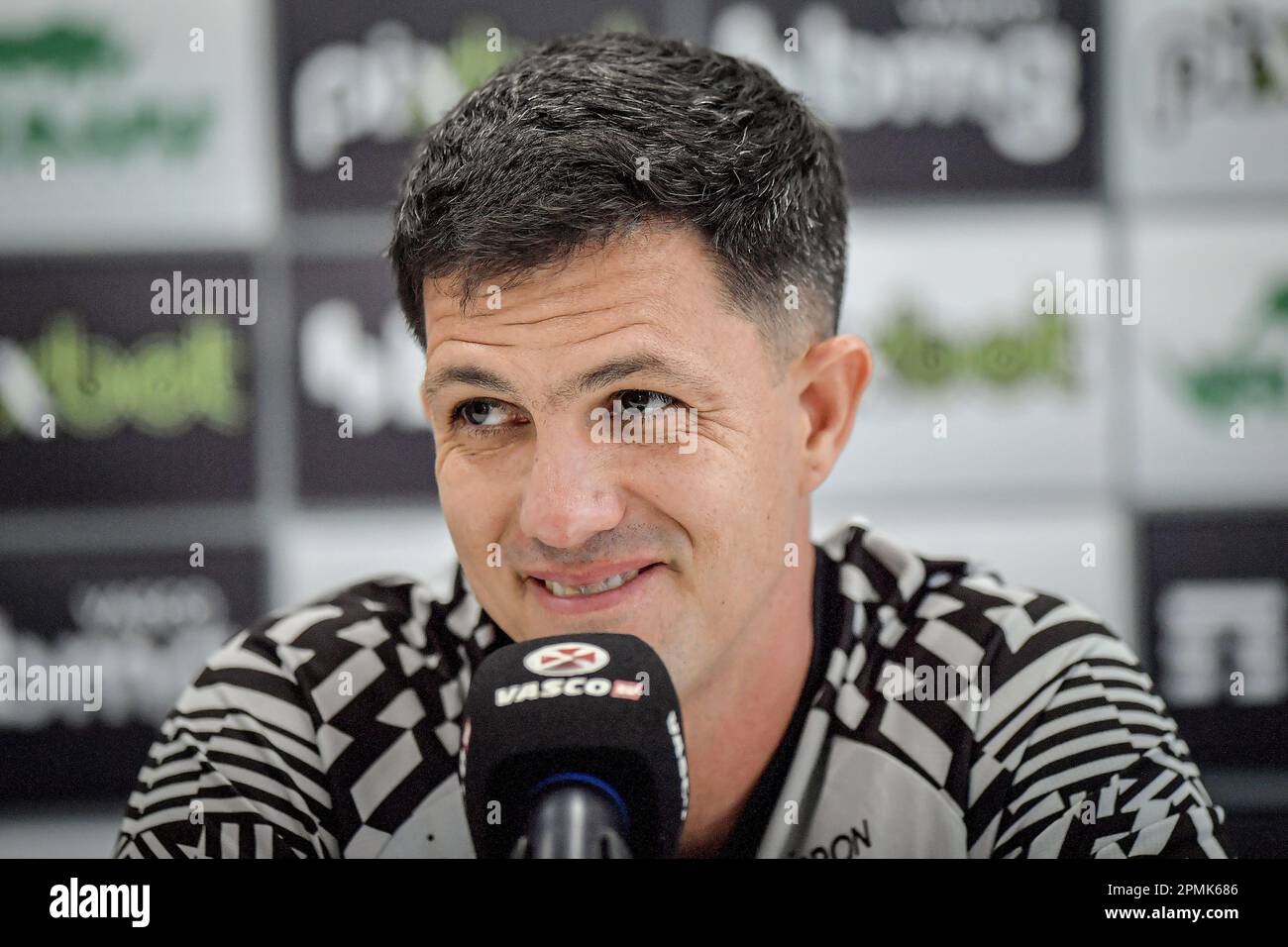 Rio De Janeiro, Brazil. 13th Apr, 2023. Coach Maurício Barbieri holds a ...