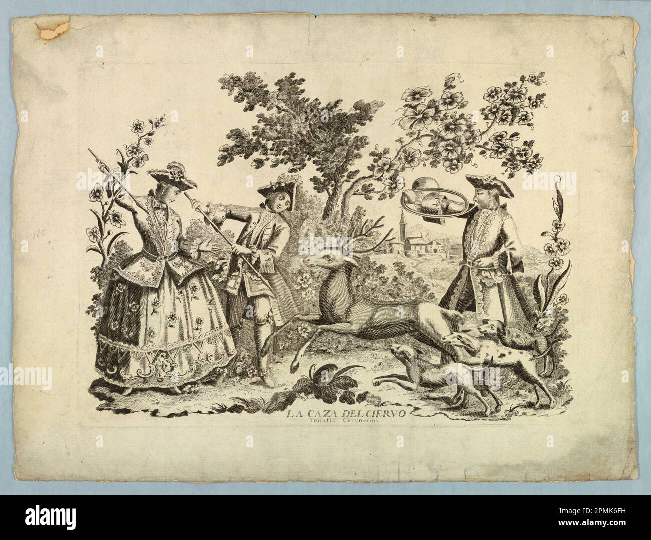 Print, The Stag Hunt; France; etching on paper, mounted; 46.5 × 61.6 cm ...