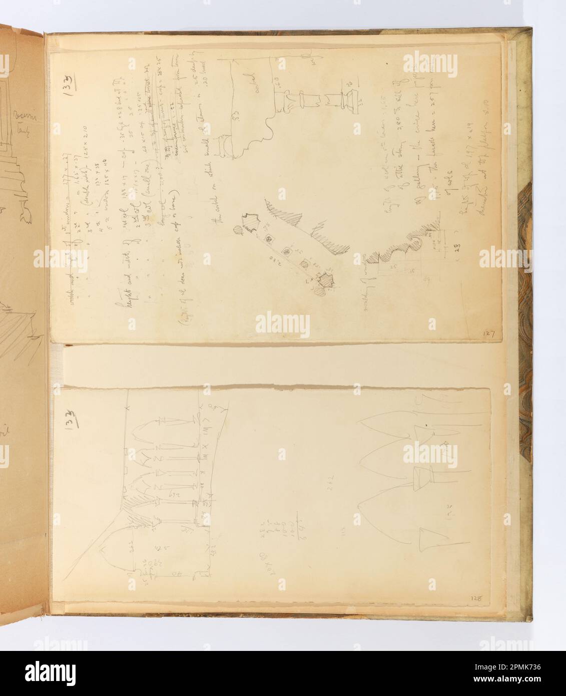 Album Page, Sketches of Details and Plan of Architectural Elements ...