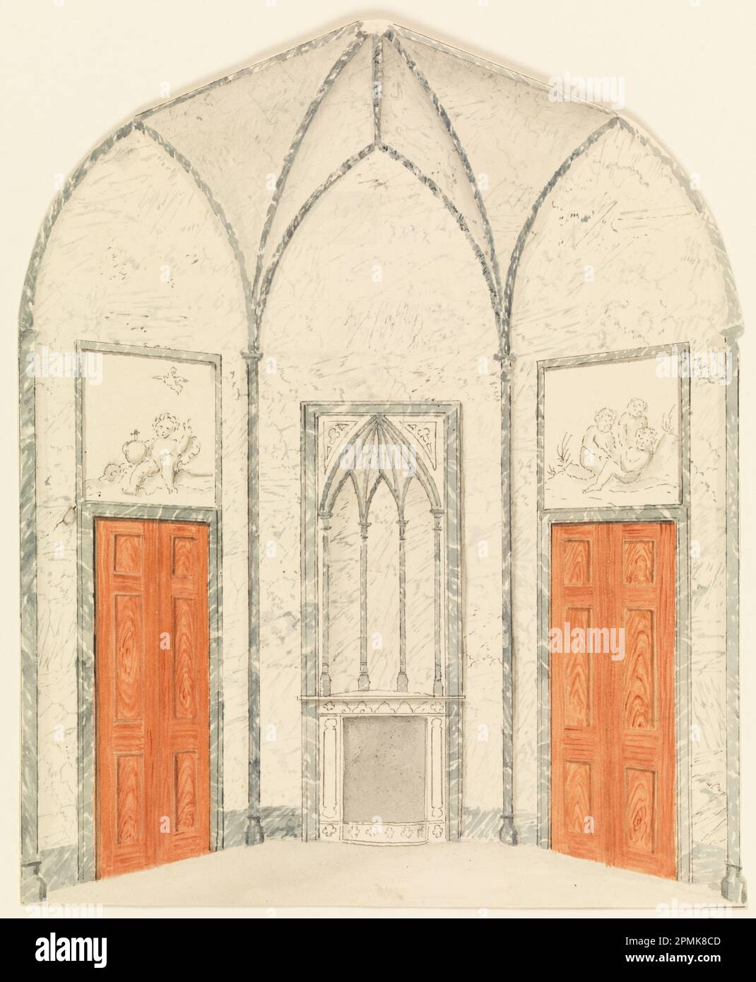 Drawing, One end of an Octagonal Room in Gothic style; Designed by ...