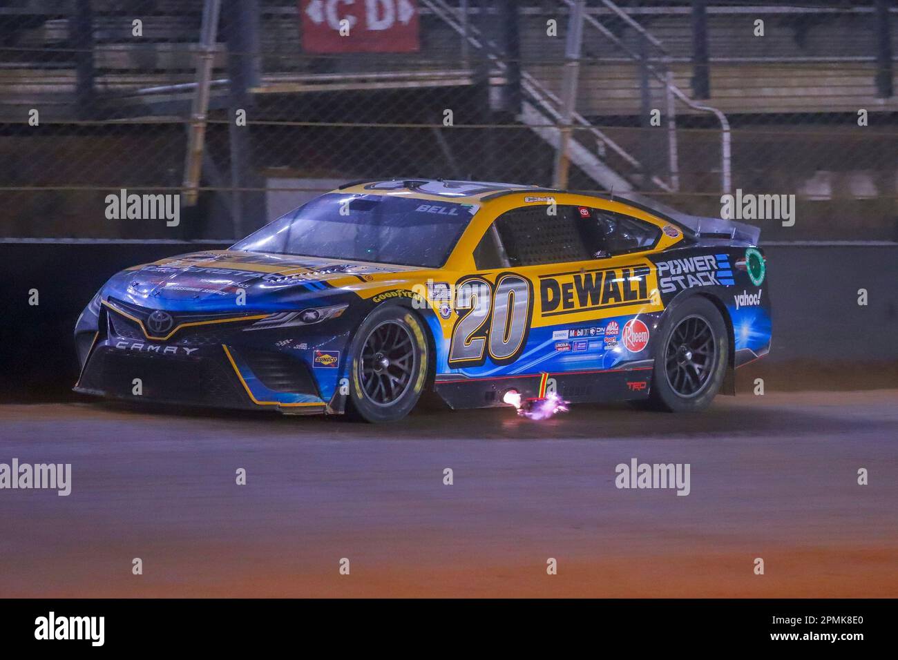 BRISTOL, TN - APRIL 09: A flame comes out of the exhaust of the car of ...