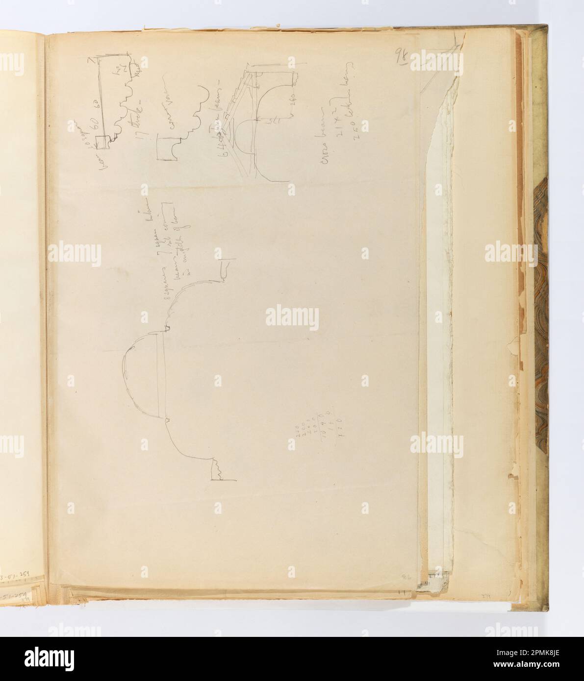 Album Page, Elevation of Central Domed Building and Sketches of Beam ...