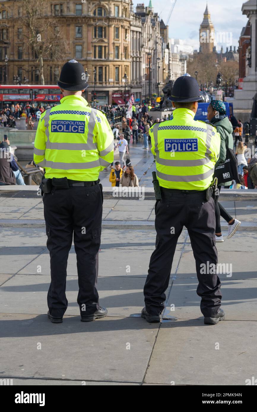 London, UK - March 18, 2023; Two London Metropolitan police officers in ...