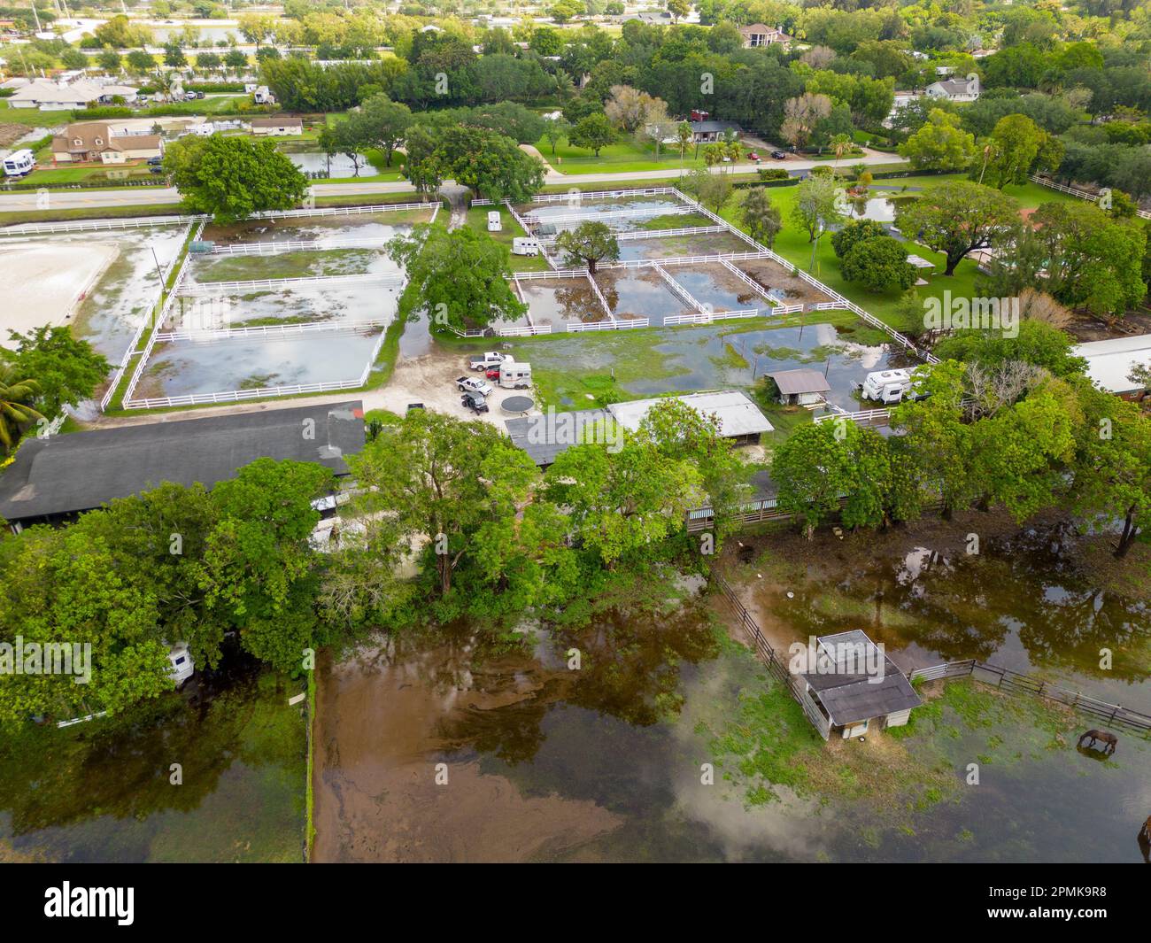 Horse ranch farms flooded in Southwest Ranches FL USA after many days ...