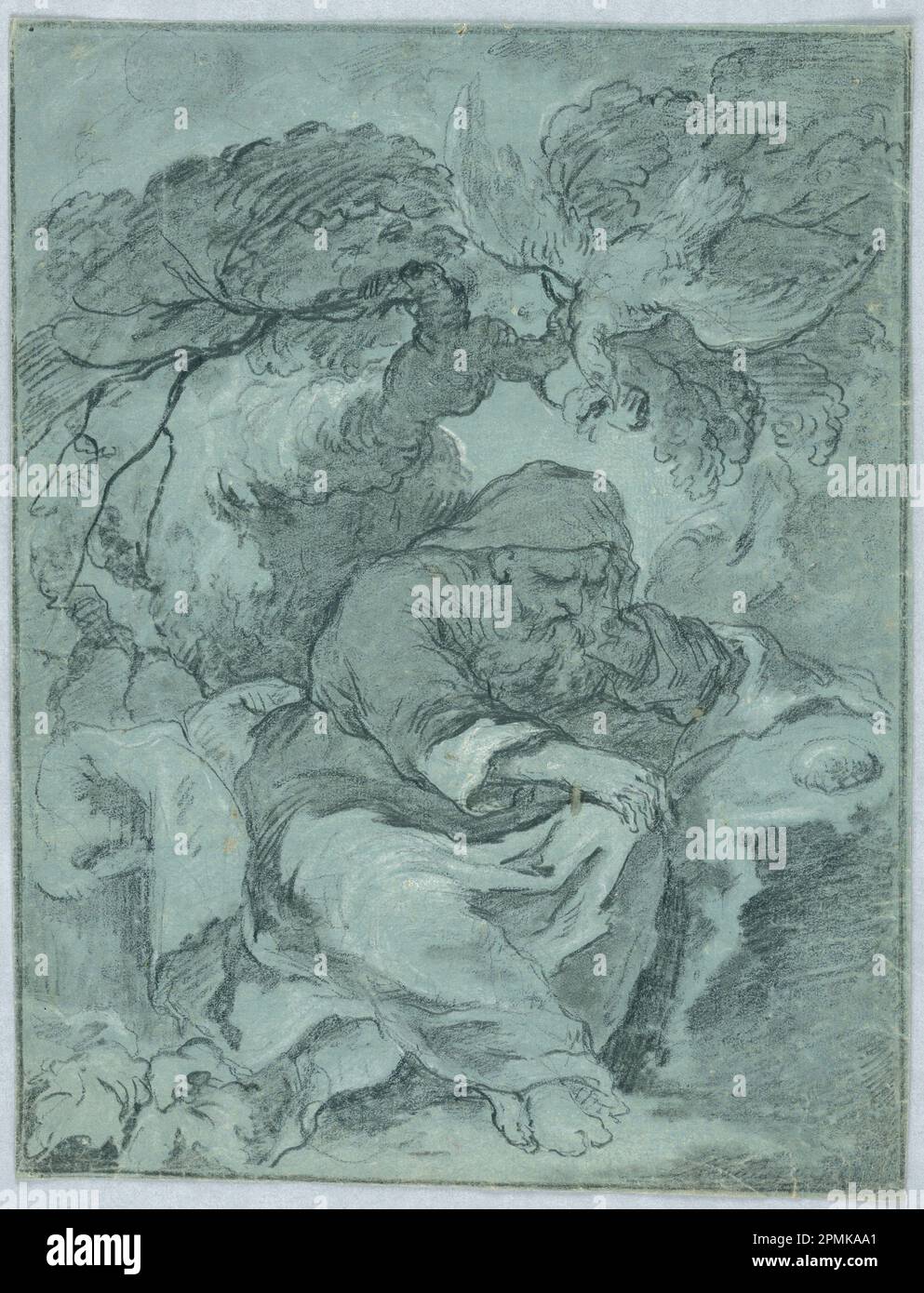 Drawing, Study for St. Paul the Hermit; black and white crayon with ...