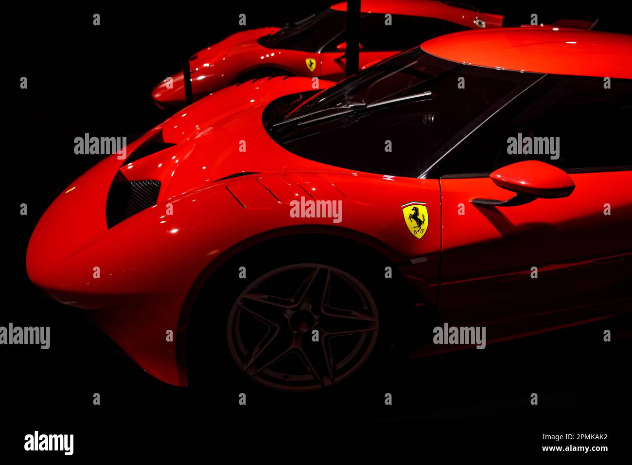 Maranello, Italy - April 01, 2023: Side view of Ferrari red sport car ...