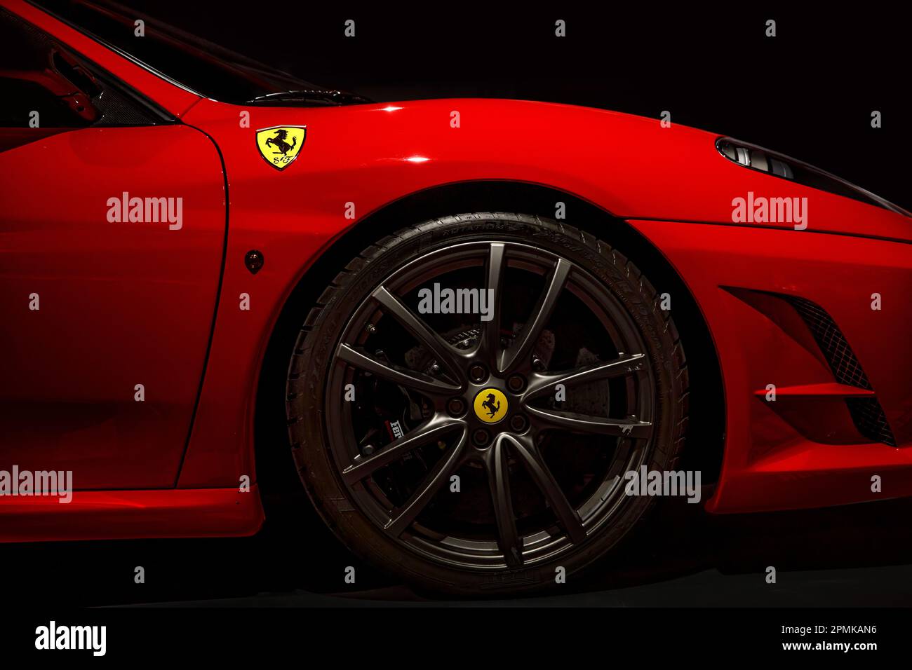 Maranello, Italy - April 01, 2023: Side view of Ferrari red sport car ...