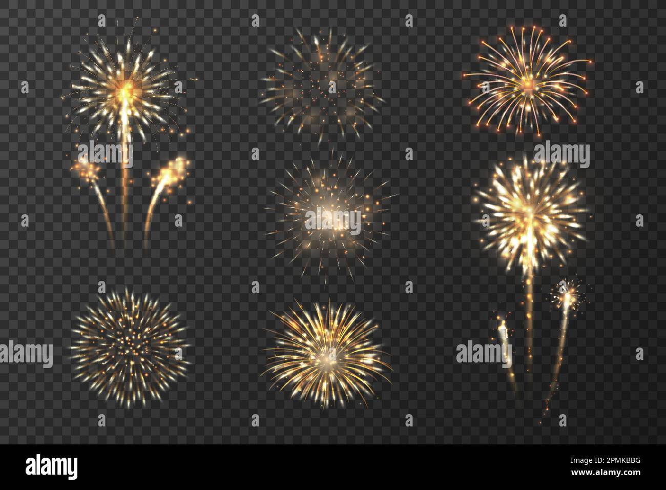 Realistic Yellow Golden Festive Firework Bursting, Fireworks Sparkling ...