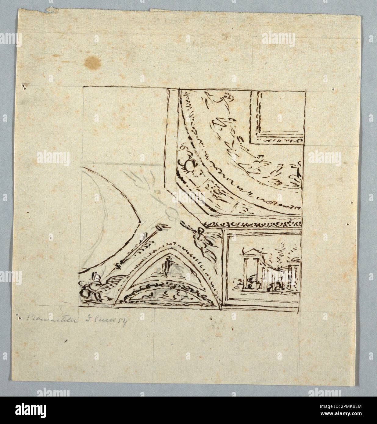 Drawing, Design for a Ceiling; Italy; pen and brown ink (iron gall ink ...