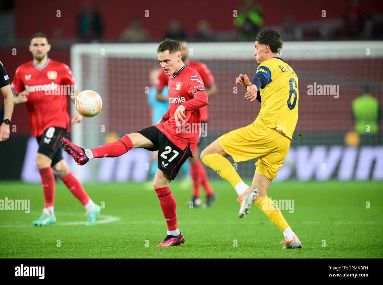 Leverkusen/ Germany. April 13th, 2023, left to right Florian WIRTZ (LEV ...
