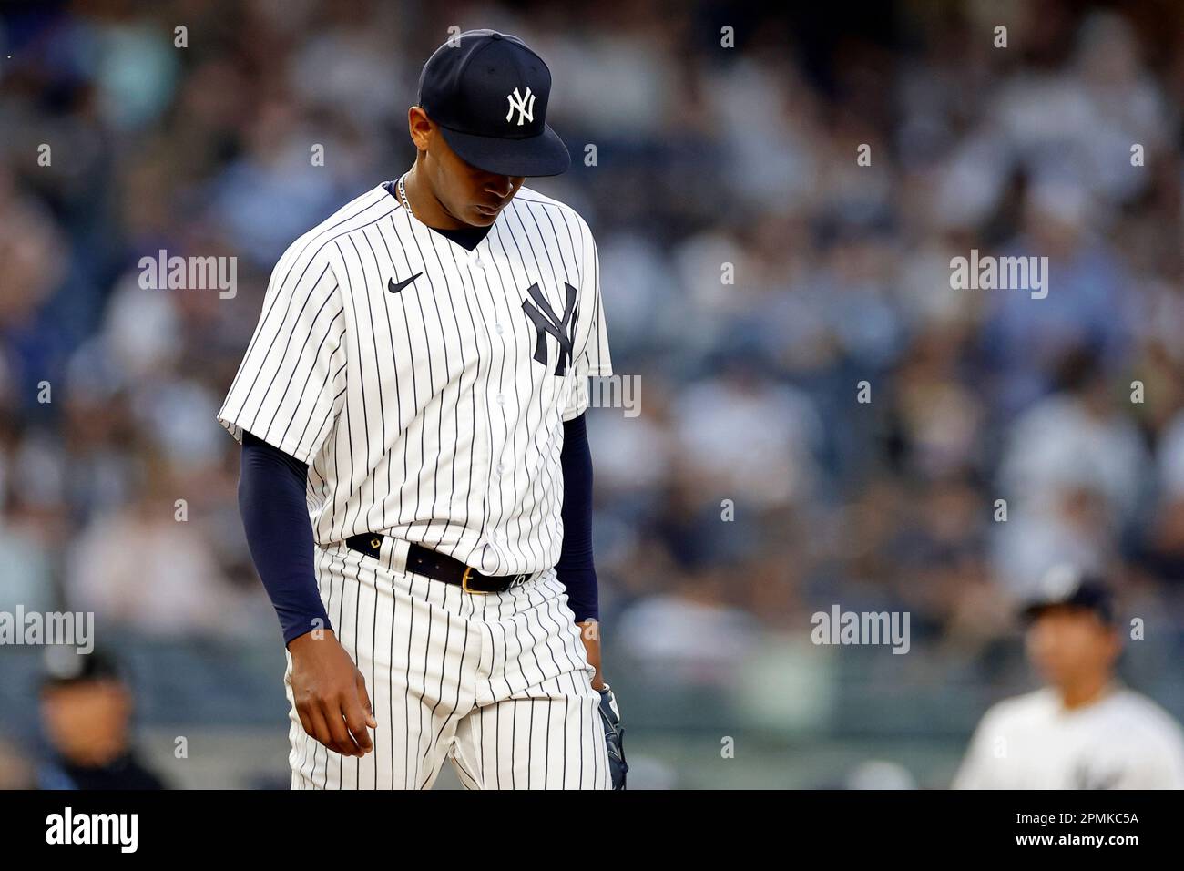 New York Yankees pitcher Jhony Brito reacts against the Minnesota Twins ...
