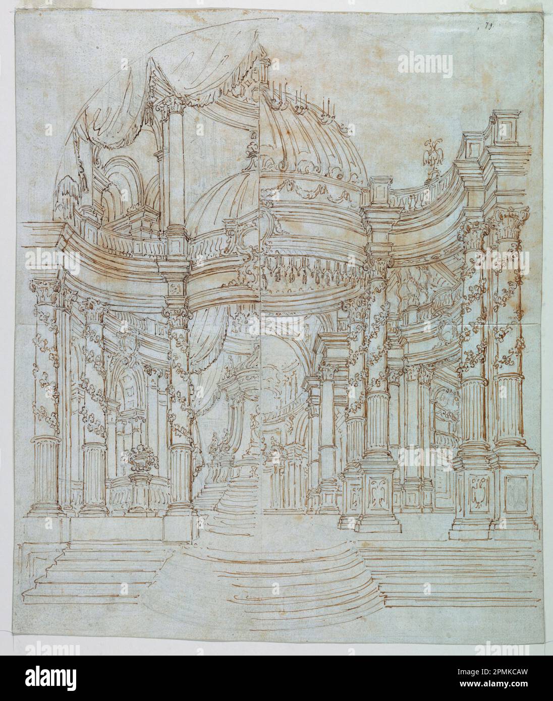 Drawing, Stage Design: Palace Architecture; Italy; pen and bistre ...