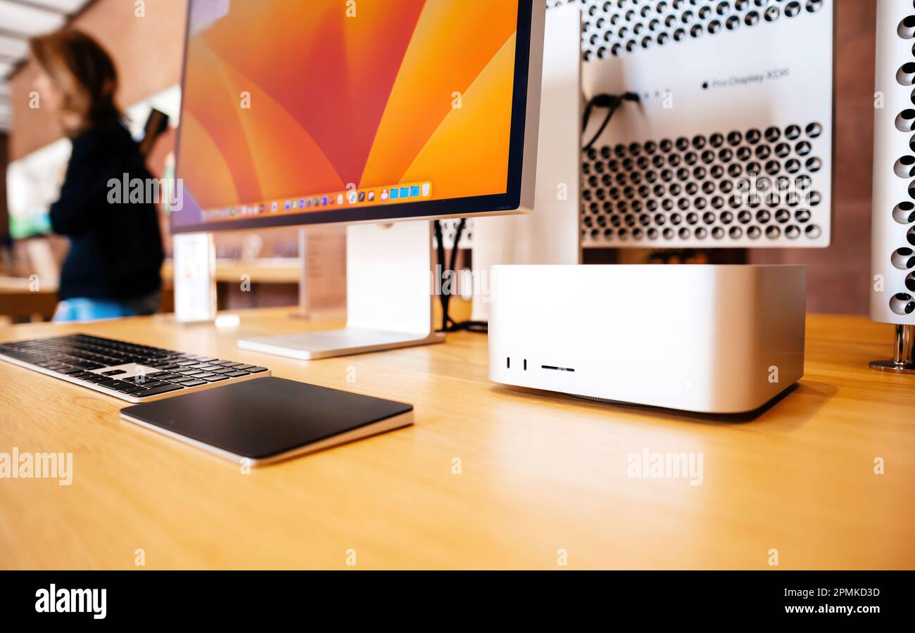 Paris, France - Mar 20, 2023: Powerful and small Mac studio, a desktop ...