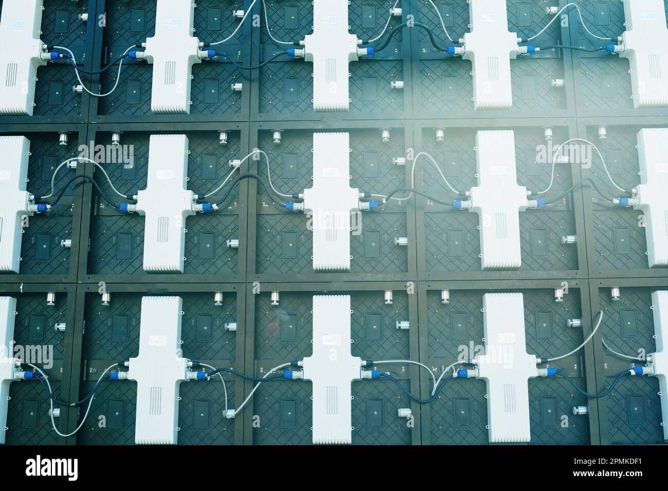 Rear view of multiple stage LED Display panels installed on the concert ...