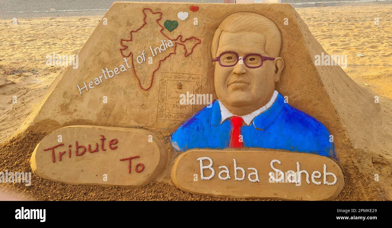 Pushkar, India. 13th Apr, 2023. Indian sand artist Ajay Rawat creates a ...