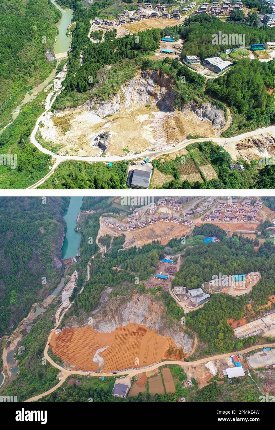 TONGREN, CHINA - APRIL 13, 2023 - TOP: An abandoned mine in Tianping ...