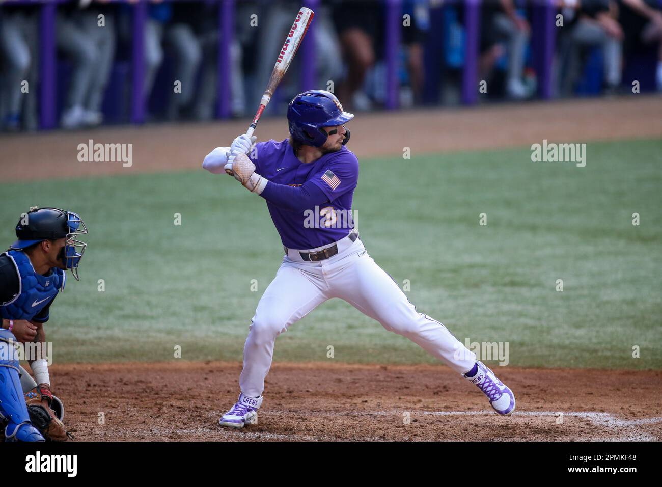 Baton Rouge, LA, USA. 13th Apr, 2023. LSU's Dylan Crews (3) waits for ...