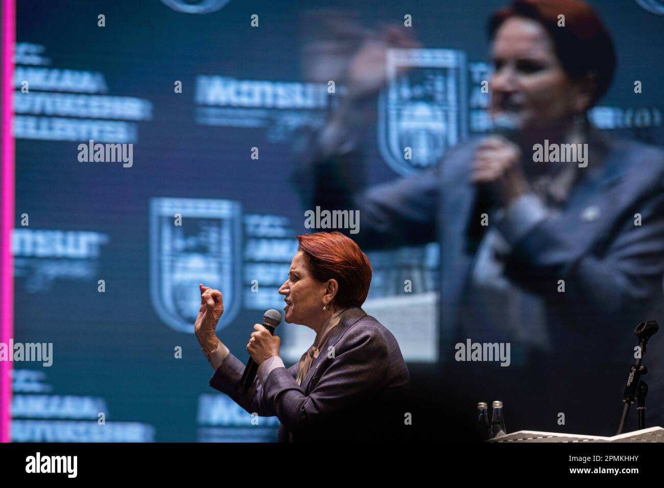 Ankara, Turkey. 13th Apr, 2023. Good Party leader Meral Ak?ener speaks ...