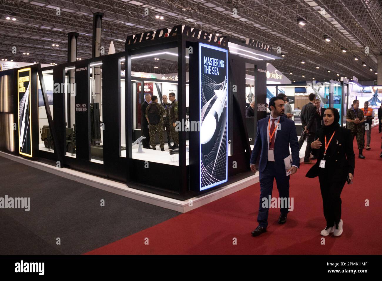 Rio De Janeiro, Brazil. 13th Apr, 2023. MBDA stand during LAAD Defense ...
