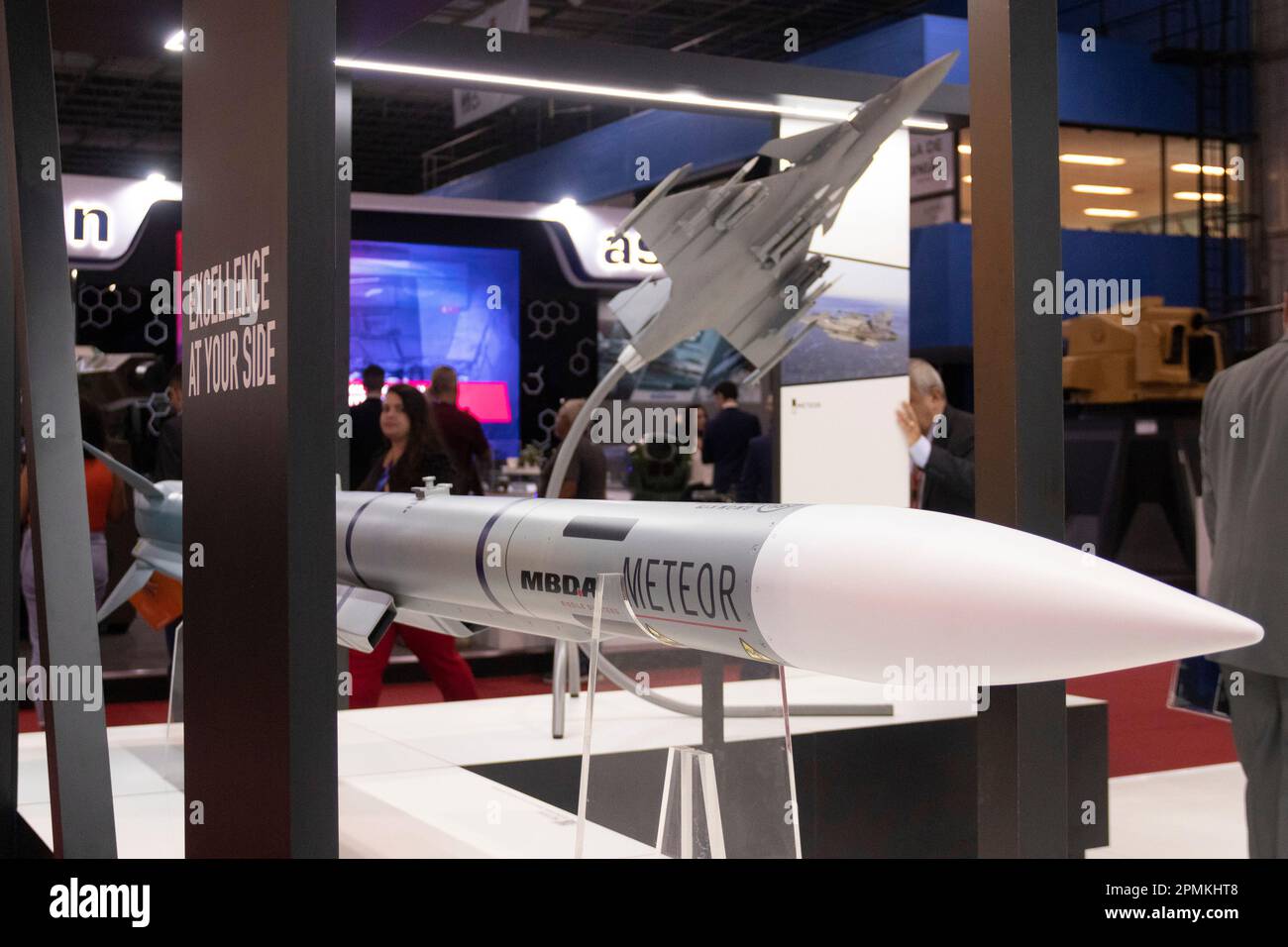 Rio De Janeiro, Brazil. 13th Apr, 2023. 39 fighter's arsenal was displayed at the MBDA stand ...