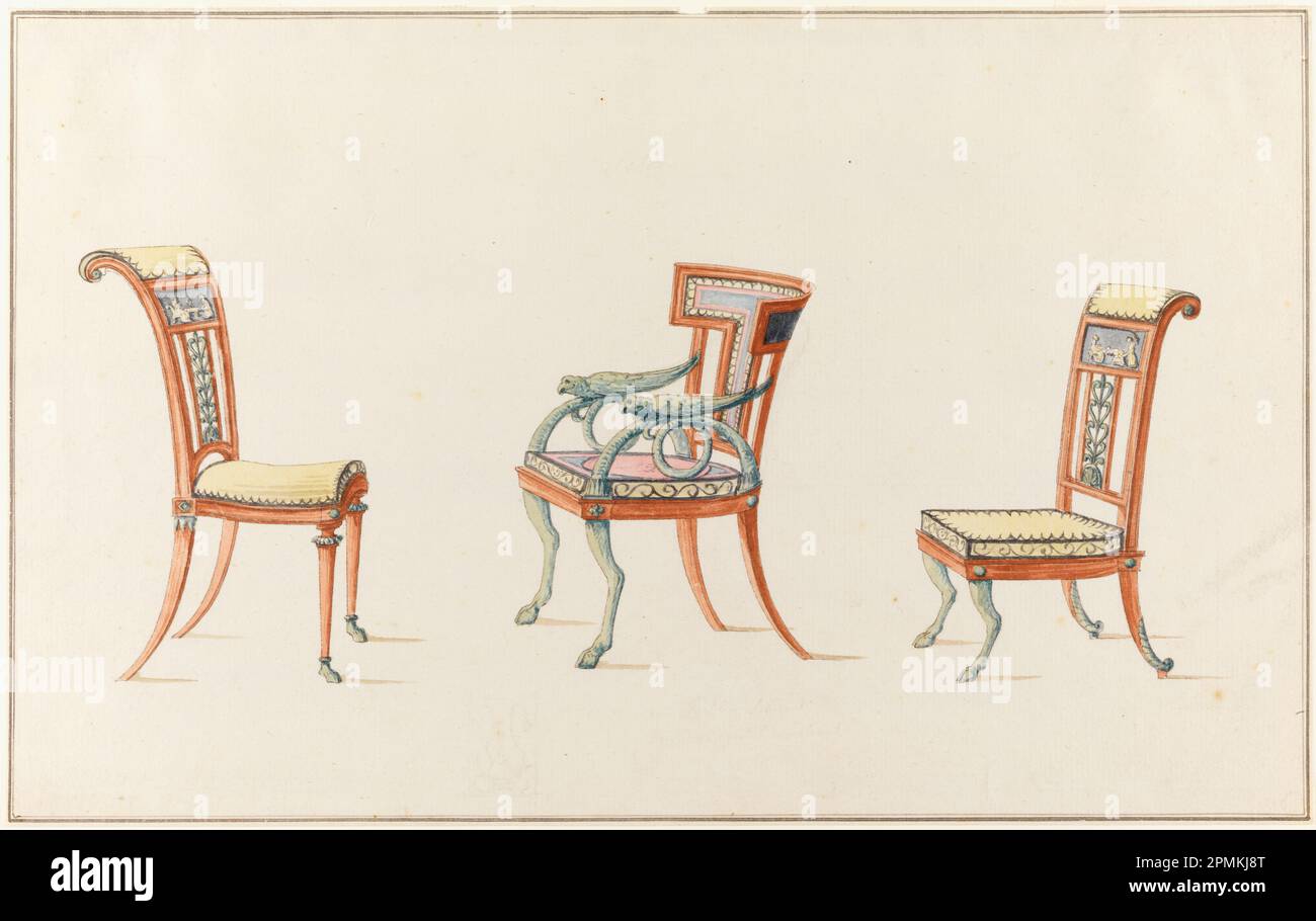 Drawing, Designs for Three Chairs; Attributed to Jean Démosthène ...