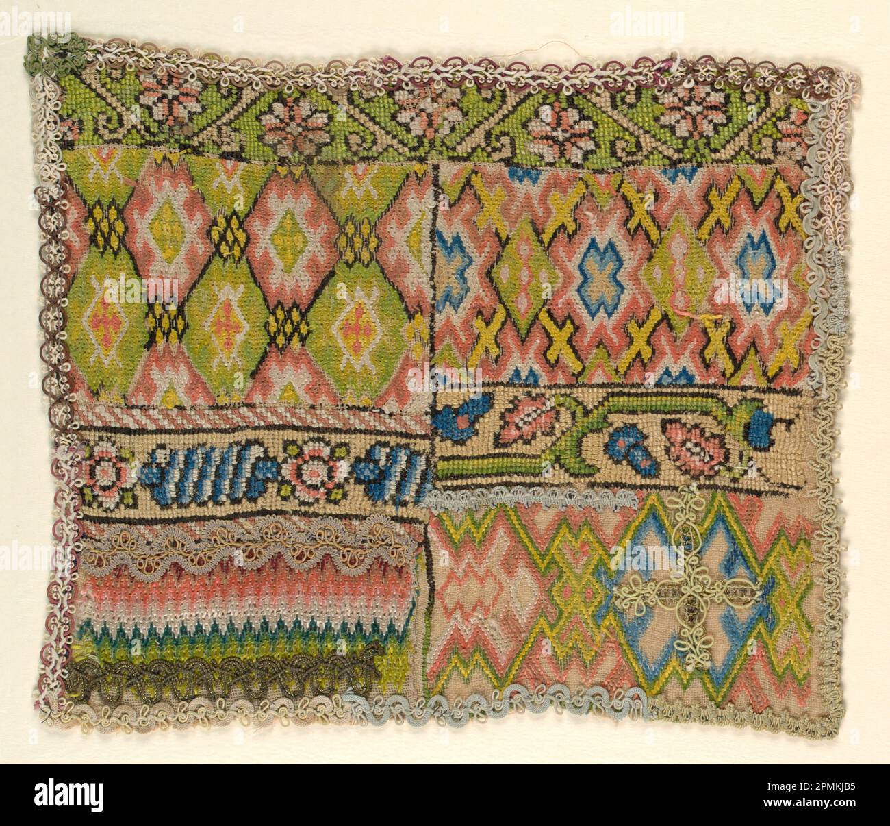 Sampler (Germany); silk and metal thread embroidery, linen foundation ...