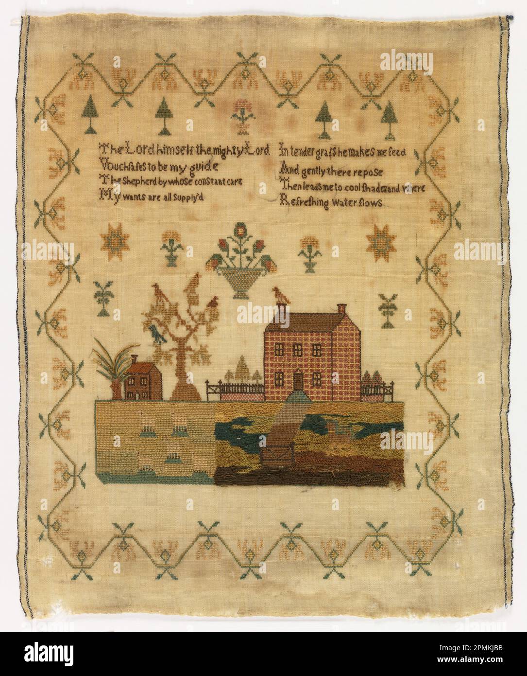 Sampler (England); silk embroidery on wool; Warp x Weft: 40 x 33 cm (15 ...
