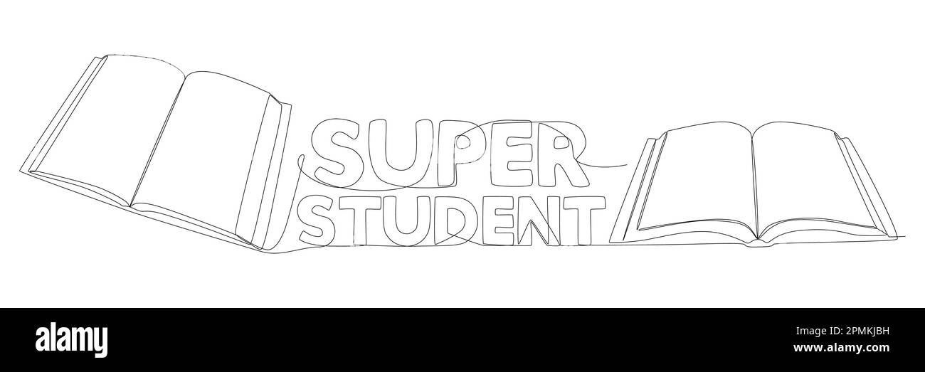 One continuous line of Book with Super Student word. Thin Line ...