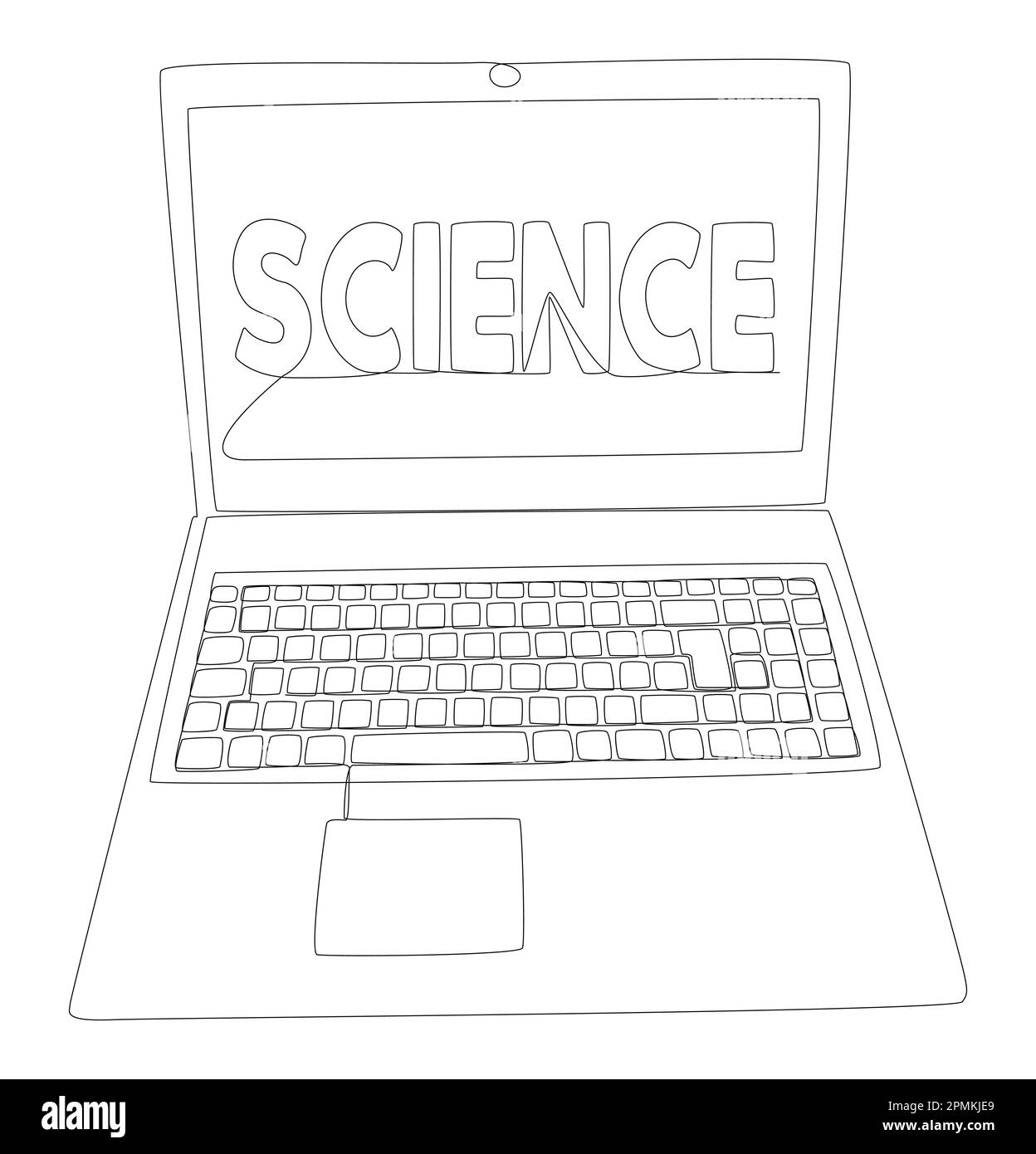 One Continuous Line Of Laptop With Science Word Thin Line Illustration