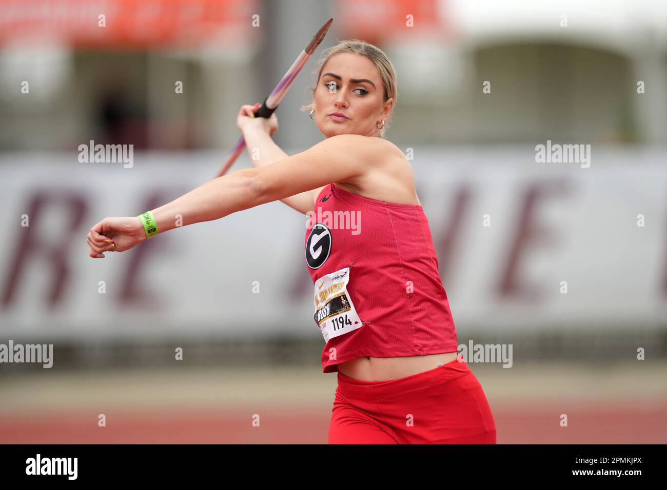 Ella Rush of Georgia throws 107-7 (32.81m) in the heptathlon javelin ...