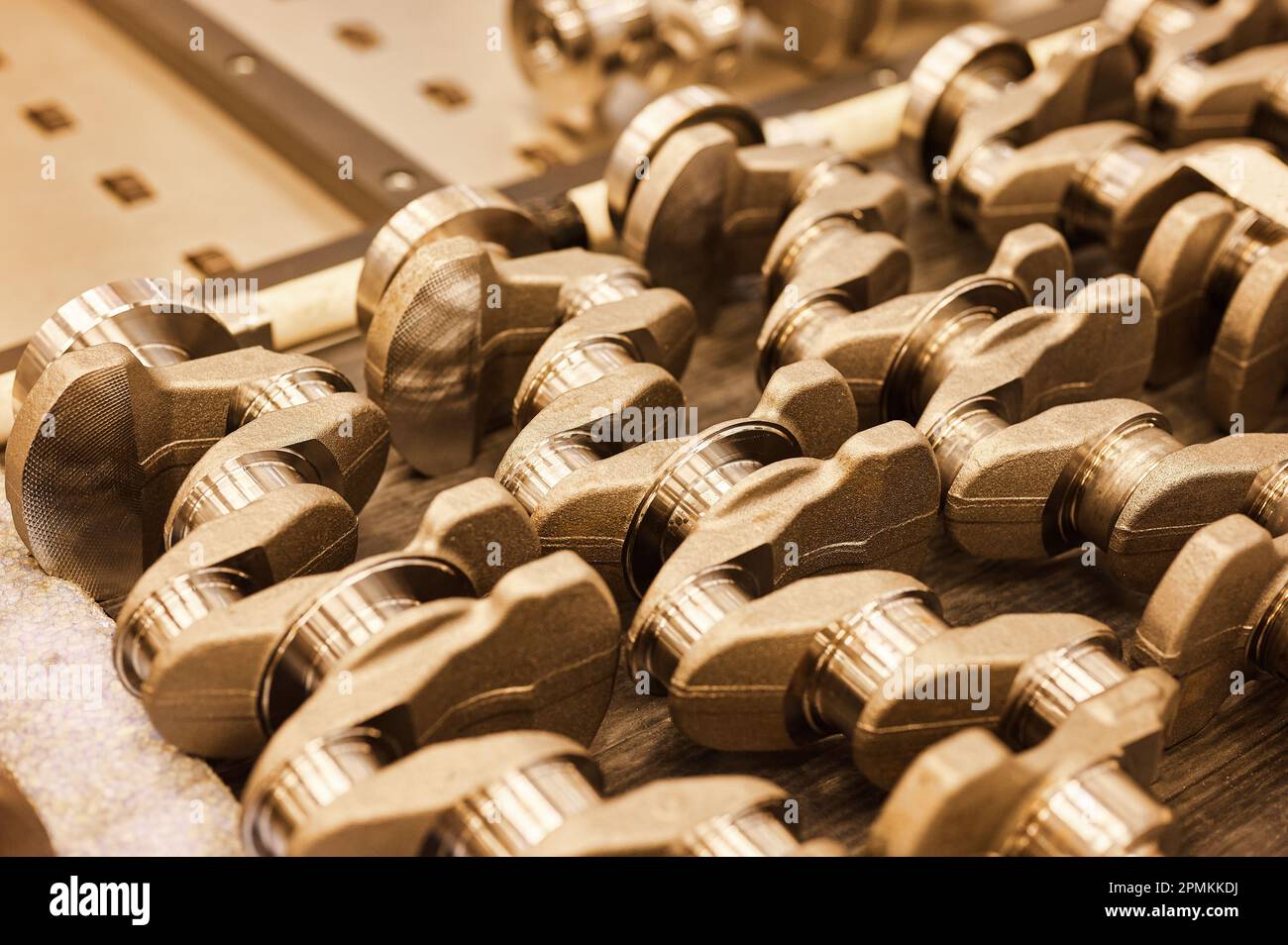 Cast steel crankshaft ready to mount on car engine closeup Stock Photo ...