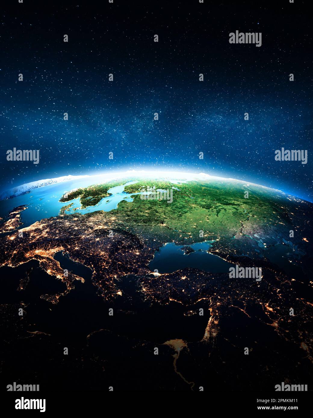 Europe at night. Elements of this image furnished by NASA. 3d rendering ...