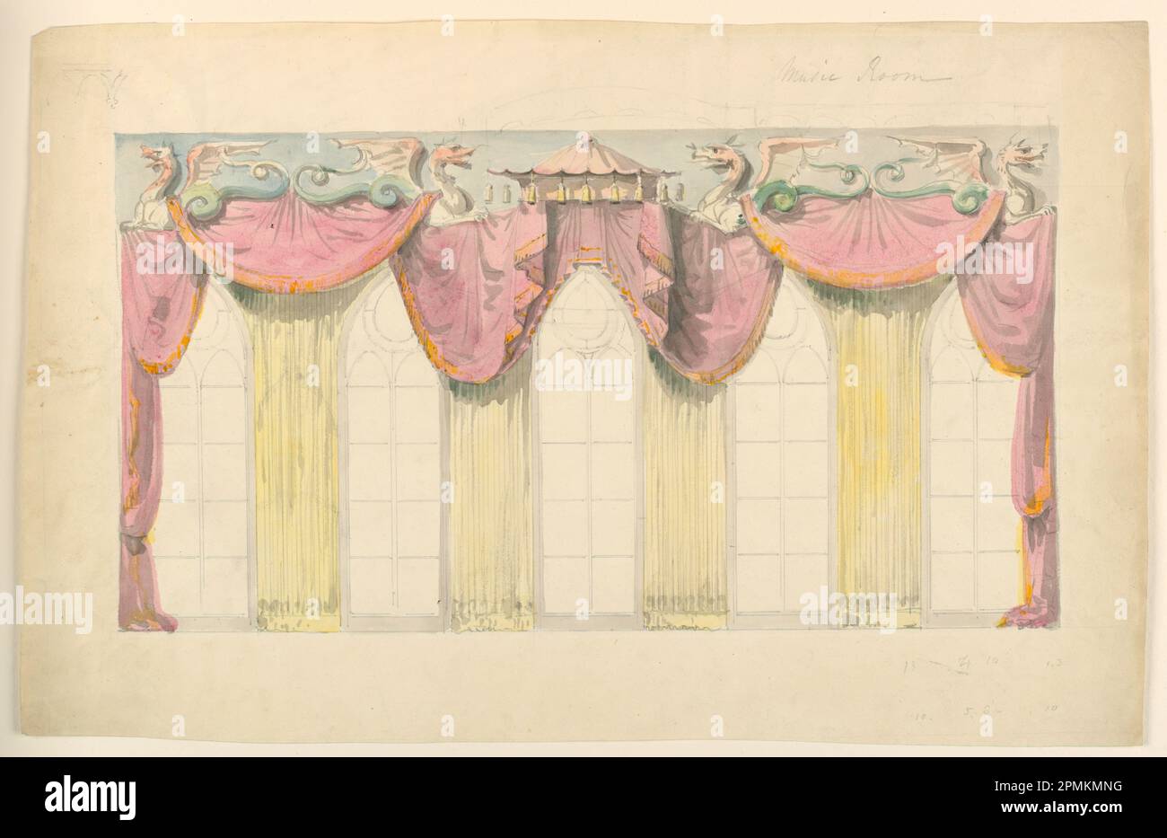 Drawing, Design for Curtains on the East Wall of the Music Room, Royal ...