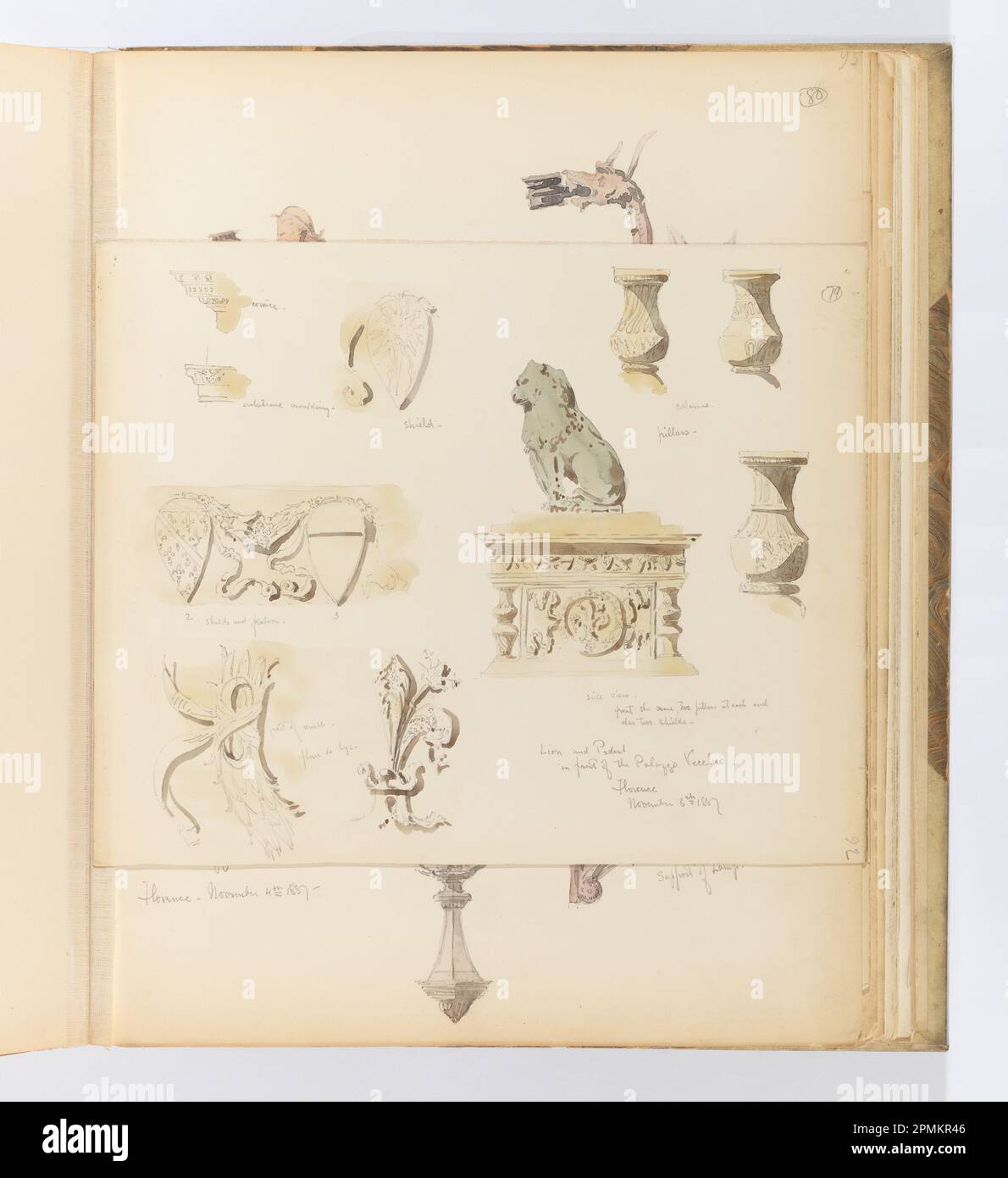 Album Page, Lion and Pedestal, Palazzo Vecchio, Florence; Whitney ...