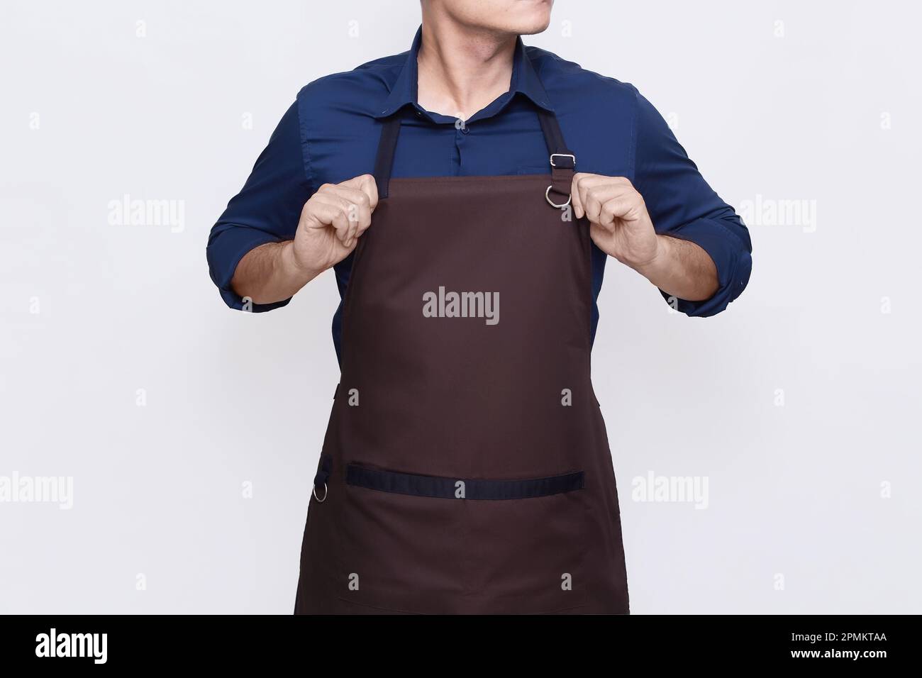 Asian Man wearing Apron in casual stylish clothing, standing tall pose ...