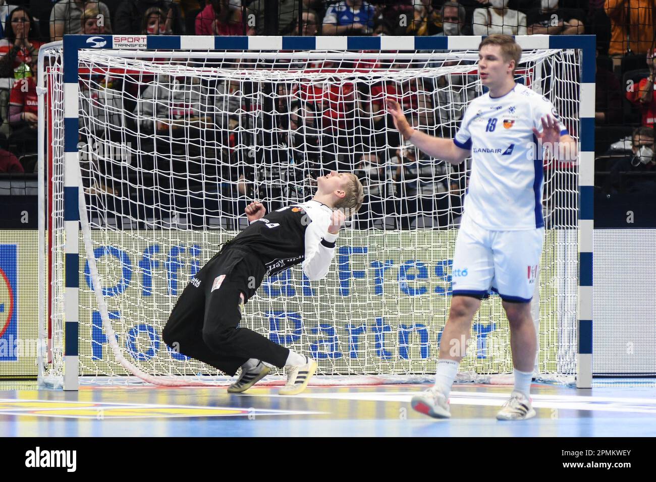Viktor Hallgrimsson (Iceland) celebrates the win against France. EHF ...