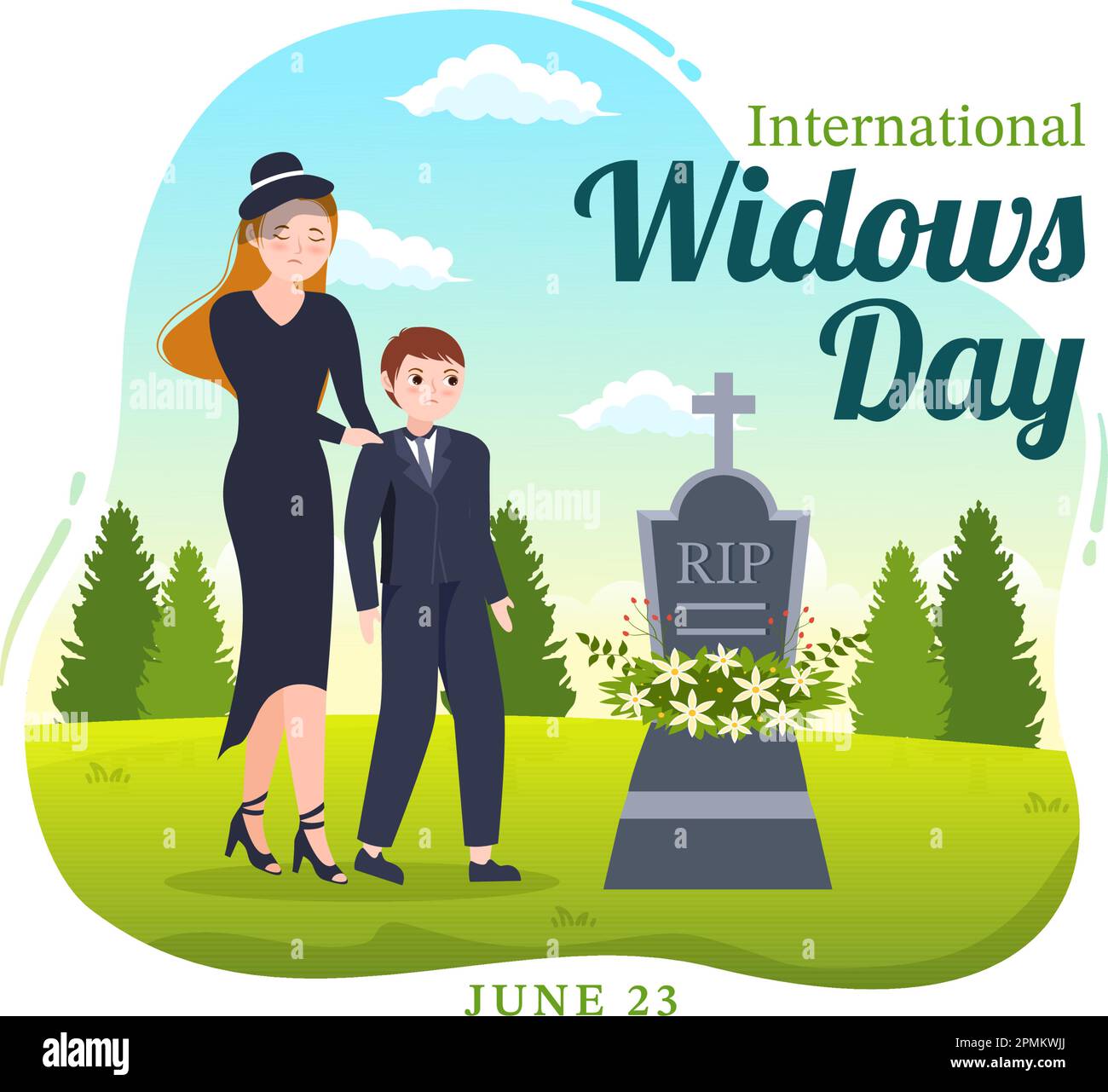 International Widows Day Vector Illustration on June 23 with Woman Mourns and Injustice Faced by ...
