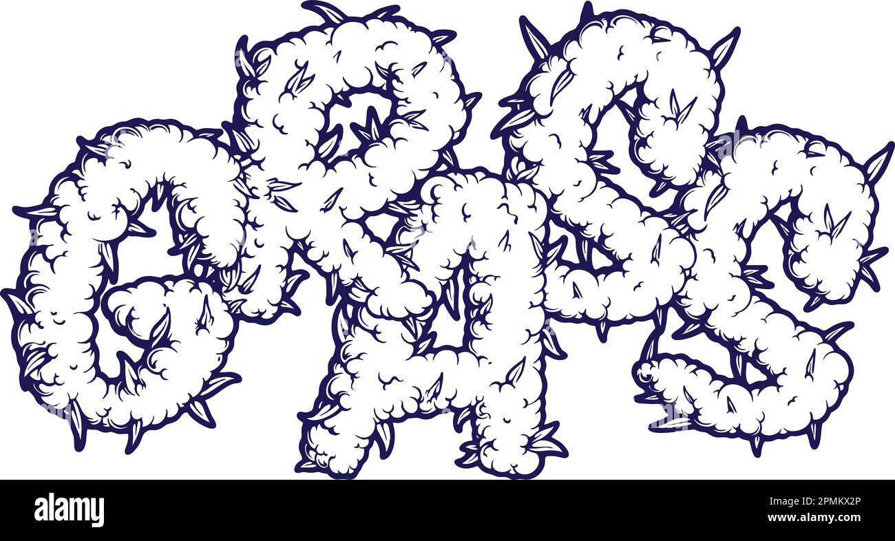 Cannabis grass word lettering marijuana smoke effect illustrations ...