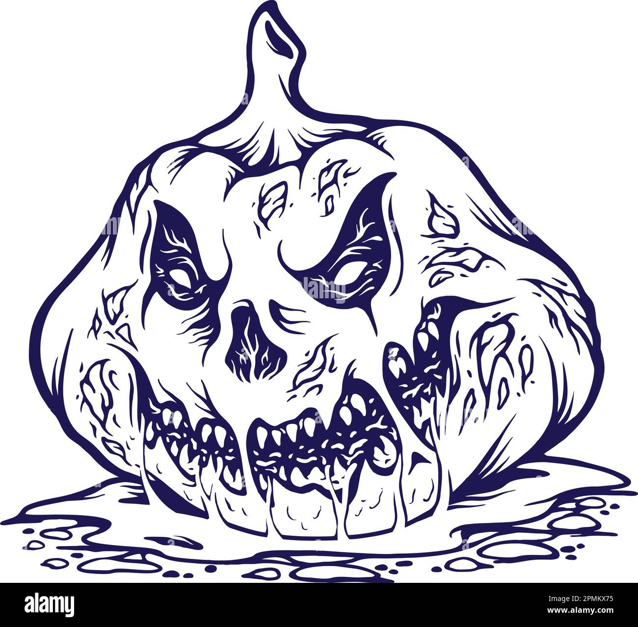 Spooky monster zombie face pumpkin logo illustrations monochrome vector ...