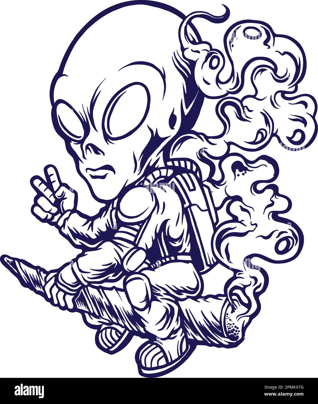 Flying alien astronaut with smoking cannabis illustrations silhouette ...