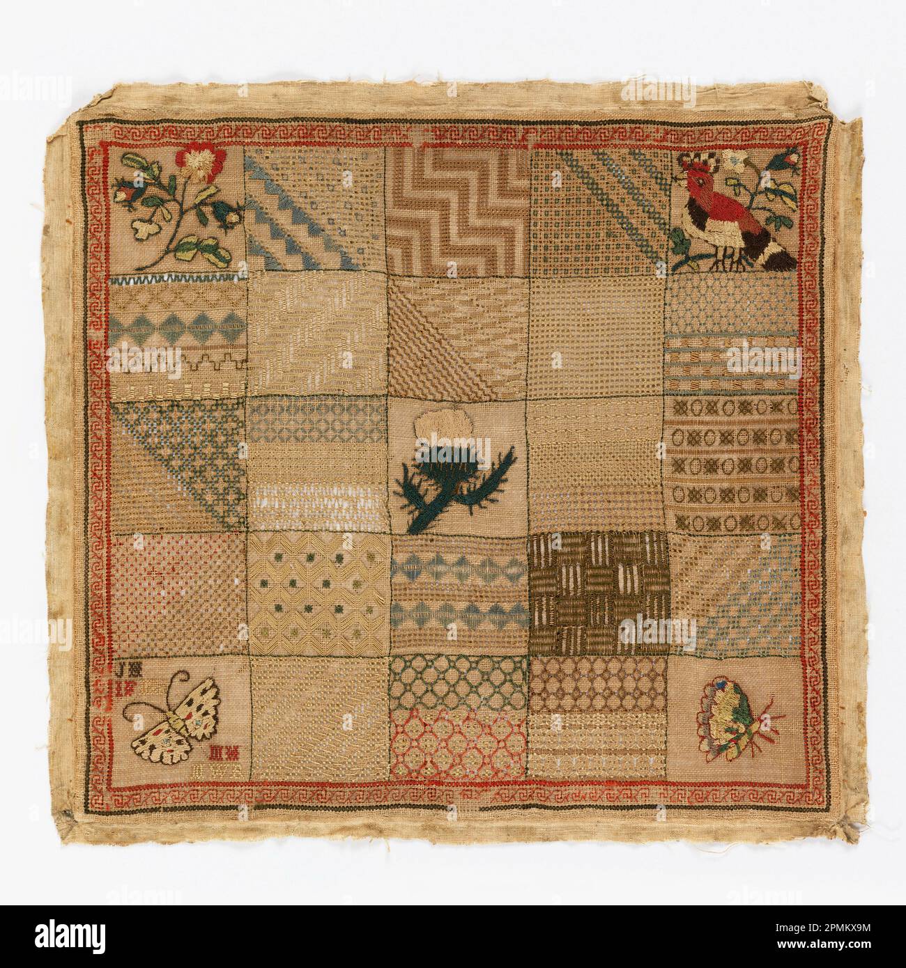 Sampler (England); silk embroidery, linen foundation; Warp x Weft: 37 x ...