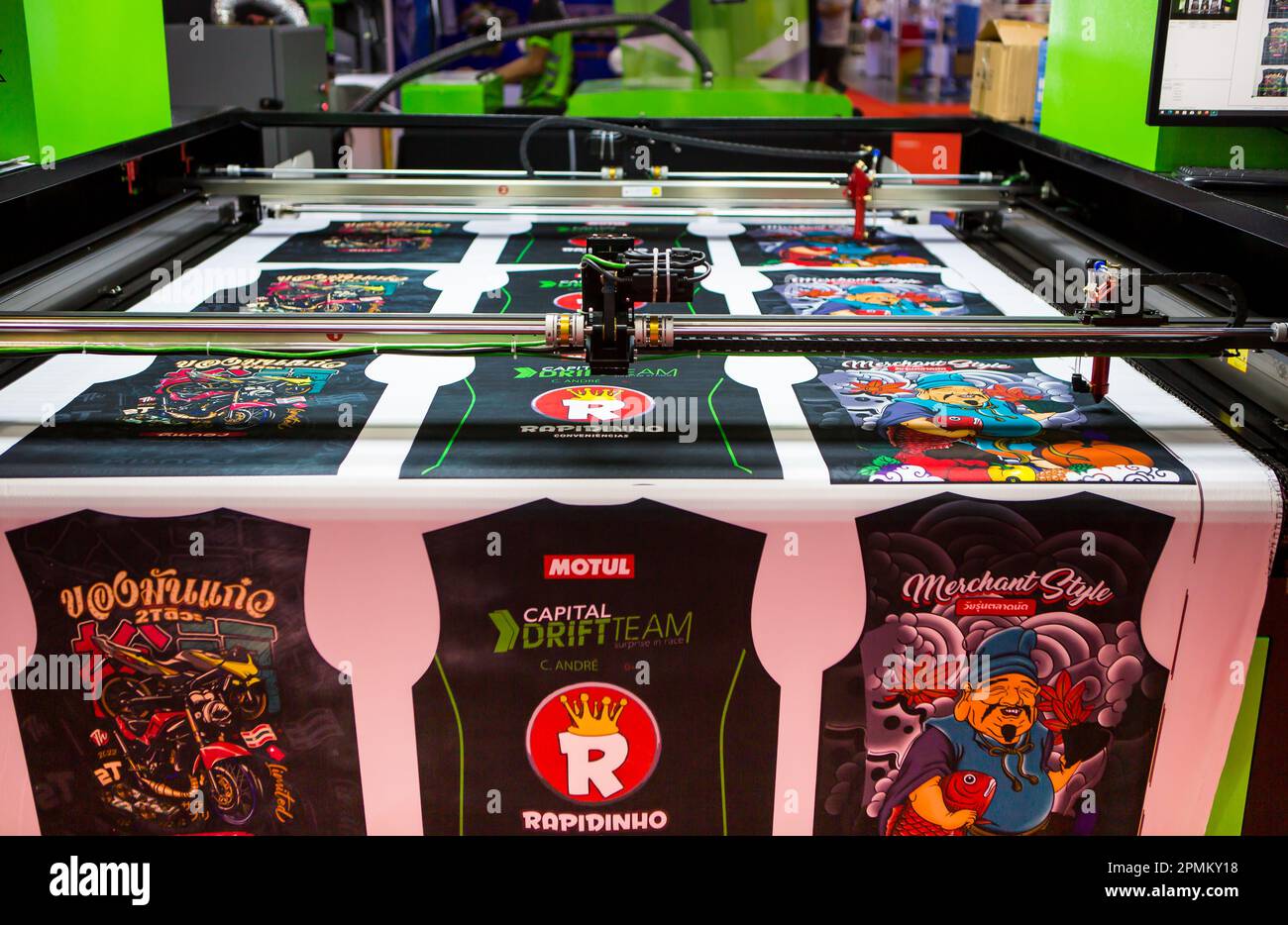 Bangkok, Thailand - March 31, 2023: Sublimation printer printing T shirt show in Print Tech 2023 ...