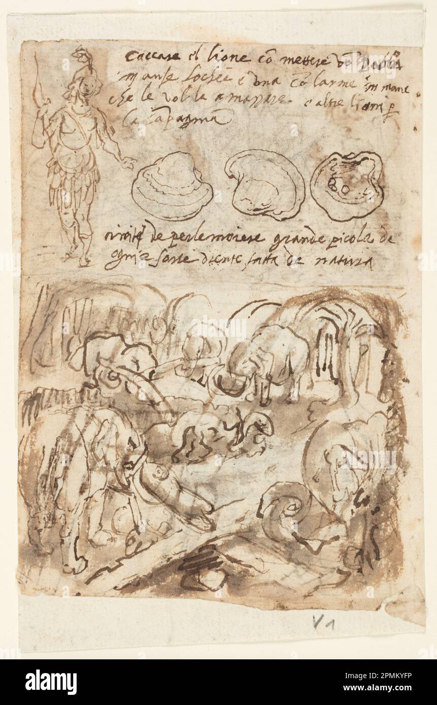 Drawing, Standing figure,Oyster Shells [above]; Elephants Helping Each ...