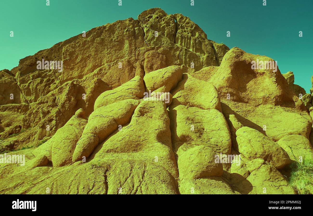 Fairy Tale Canyon, rock formations on the Issyk-Kul lake. Kyrgyzstan ...