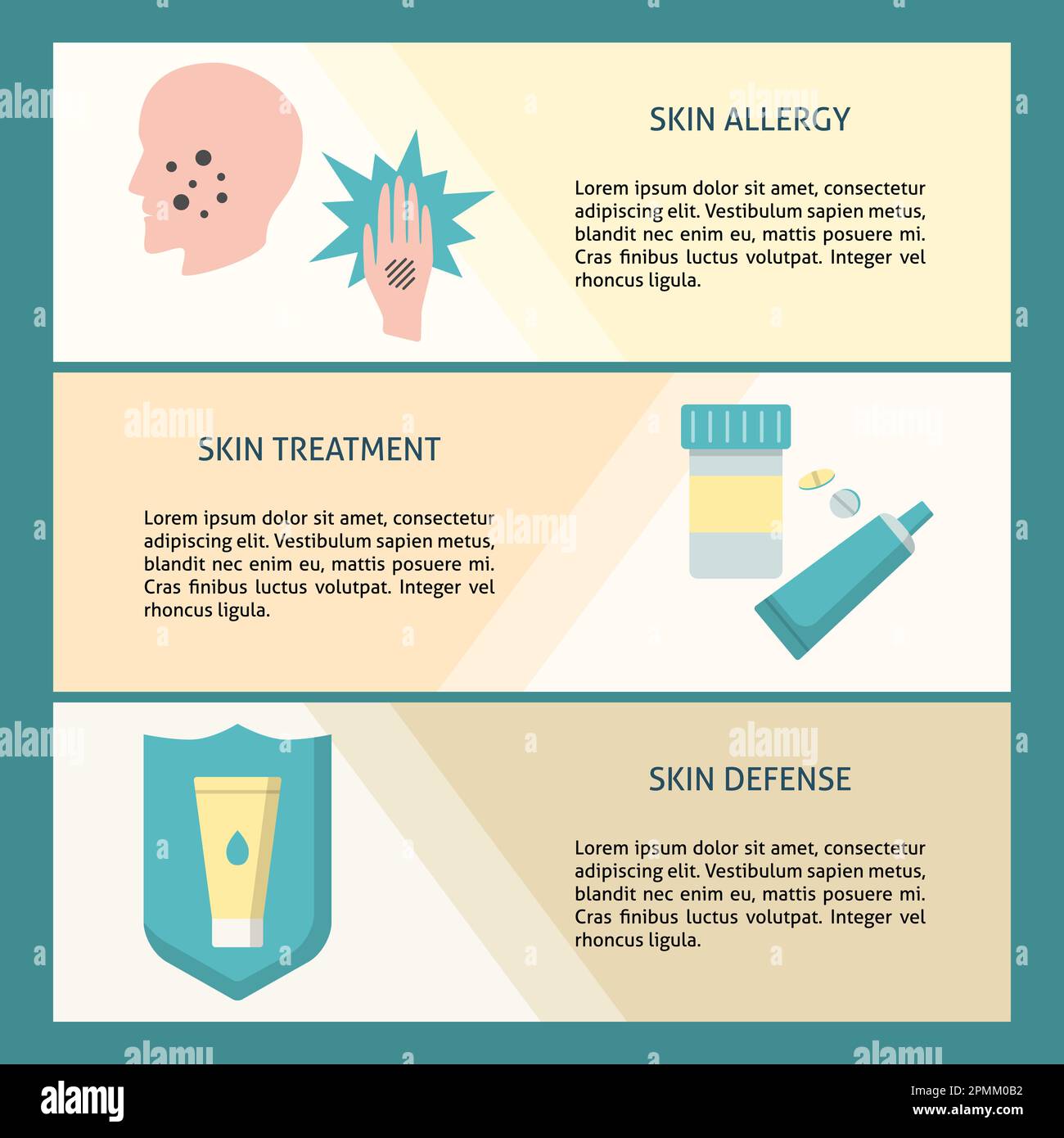 Skin treatment and defense flyer templates in flat style with place for ...