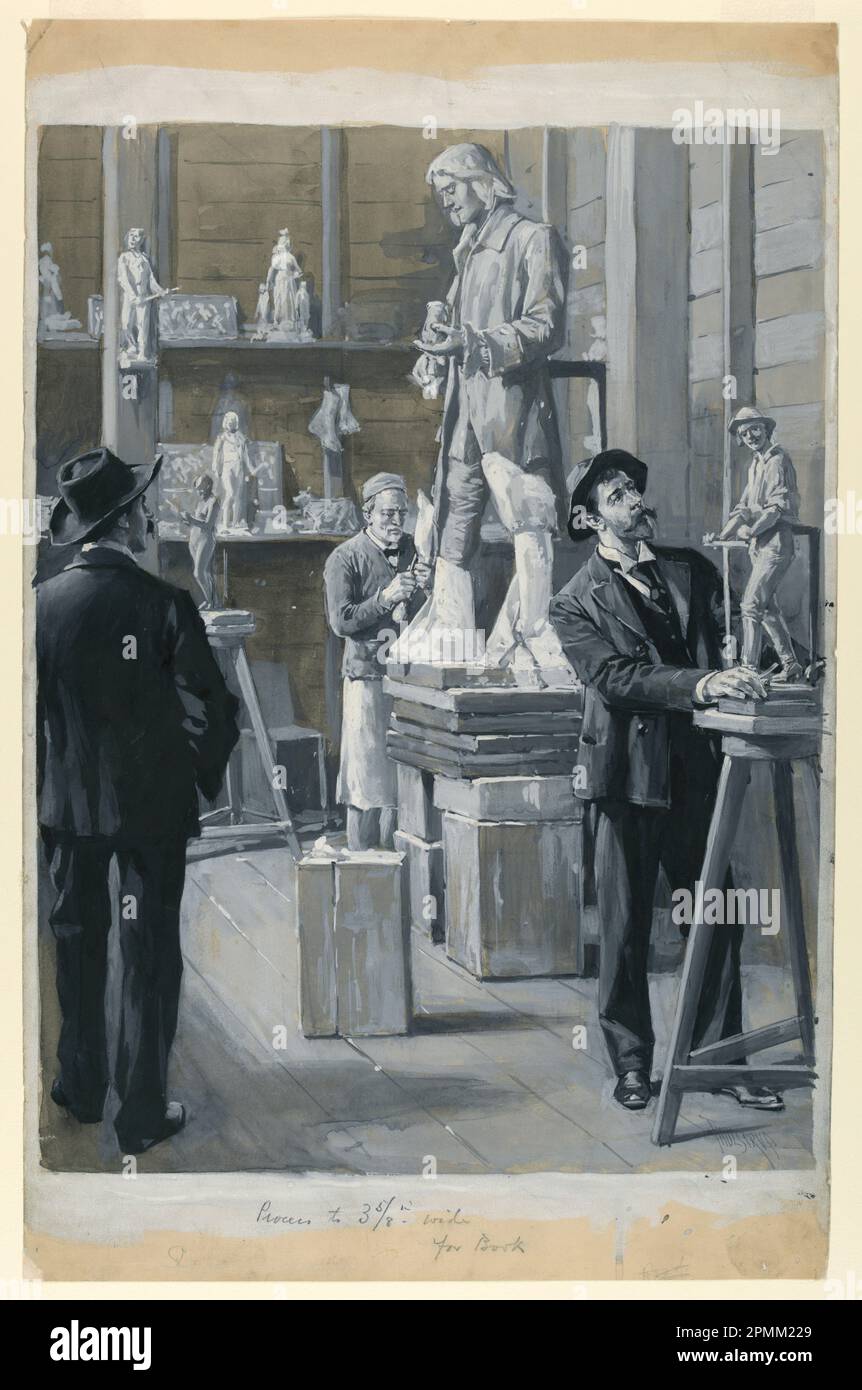 Drawing, A Sculptor's Studio; Thure de Thulstrup; gouache over traces ...