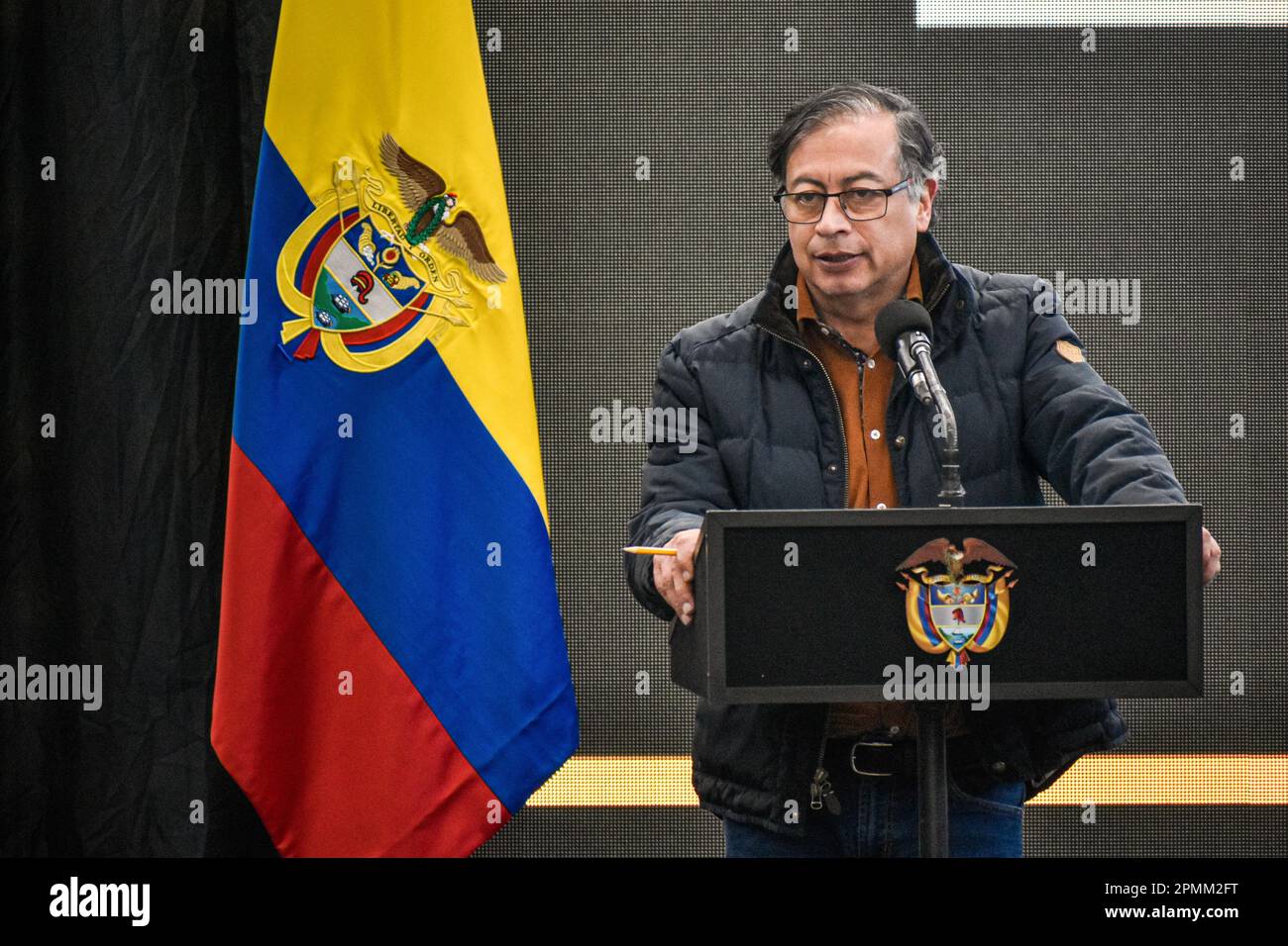 Colombian president Gustavo Petro speaks during a local event ...