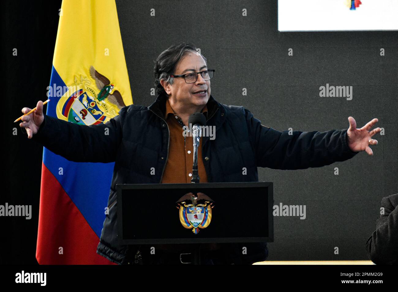 Colombian president Gustavo Petro speaks during a local event ...