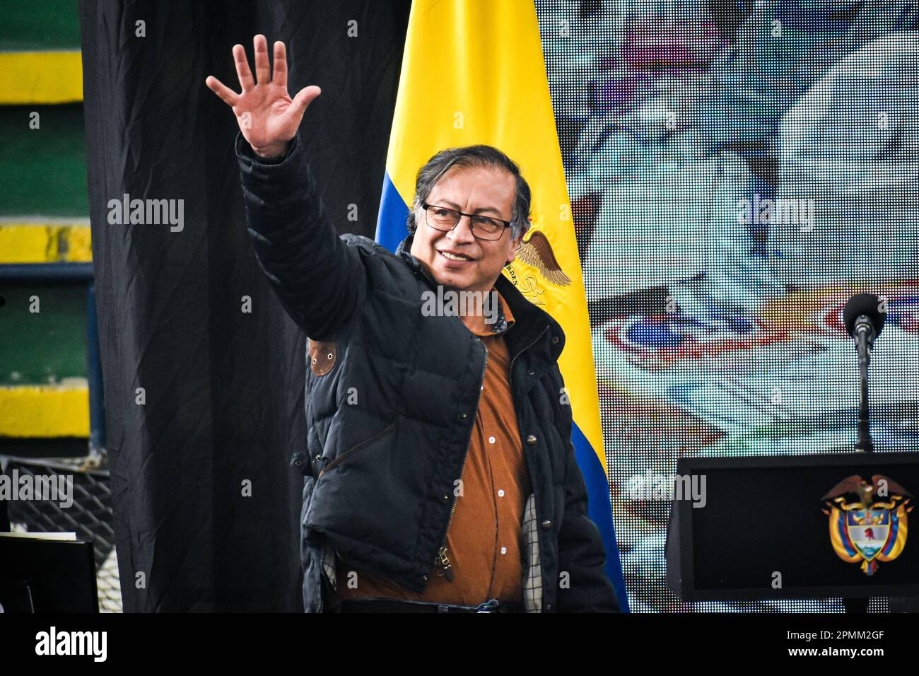 Colombian president Gustavo Petro speaks during a local event ...